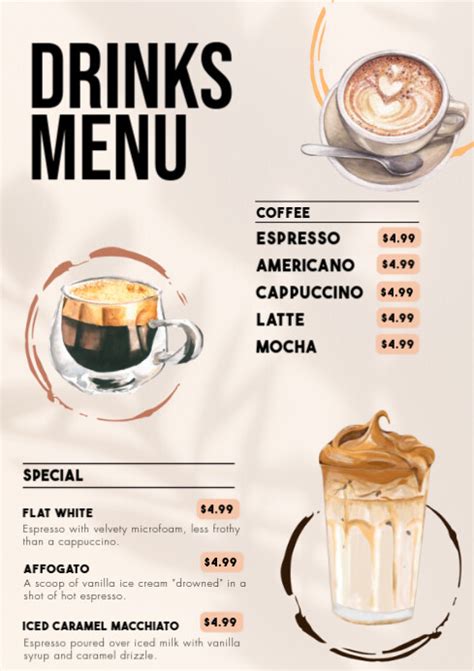 Copy Of Pastel Watercolor Price List Drinks Menu Postermywall