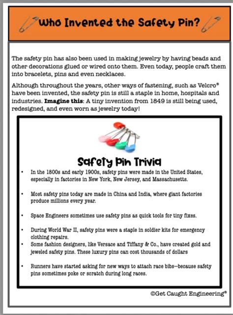 Inventions With Engineering And Reading Safety Pins Tpt