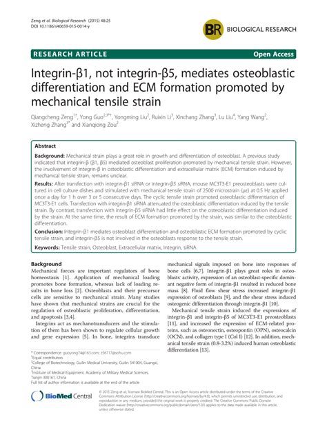 Pdf Integrin β1 Not Integrin β5 Mediates Osteoblastic Differentiation And Ecm Formation