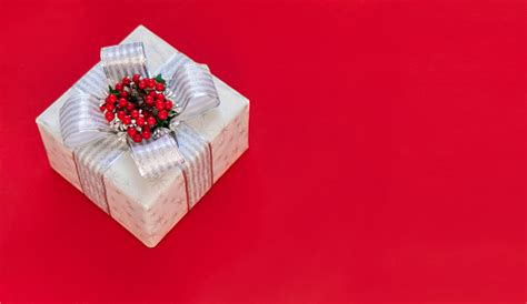 선물 상자는 복사 공간이 있는 빨간색 배경에 격리되어 있습니다 크리스마스와 새해의 분위기 크리스마스 배너 모형 0명에 대한 스톡 사진 및 기타 이미지 Istock