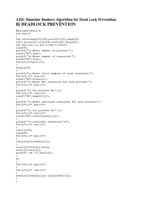Lab Programs On Deadlocks And Shared Memory Aim Simulate Bankers Algorithm For Dead Lock