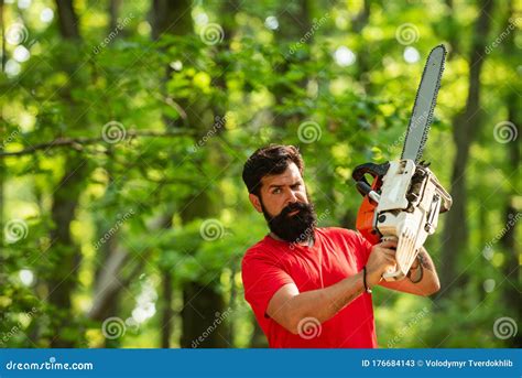 Man Doing Mans Job Logging Lumberjack Concept Woodworkers Lumberjack Illegal Logging