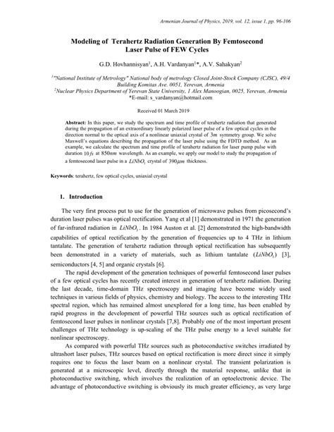 Pdf Modeling Of Terahertz Radiation Generation By Femtosecond Laser