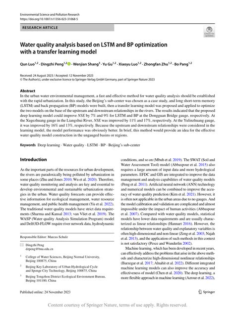 Water Quality Analysis Based On Lstm And Bp Optimization With A Transfer Learning Model