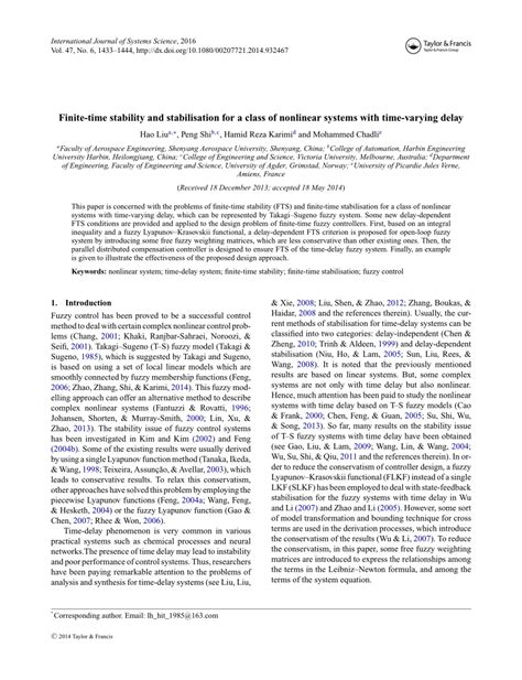 Pdf Finite Time Stability And Stabilisation For A Class Of Nonlinear