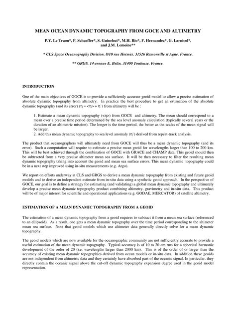 Pdf Mean Ocean Dynamic Topography From Goce And Altimetry