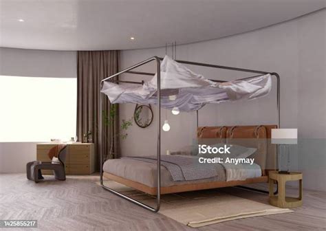 3d 렌더링 3d 일러스트레이션 인테리어 장면 및 모형 침실 현대 스타일 갈색과 회색 0명에 대한 스톡 사진 및 기타 이미지 Istock
