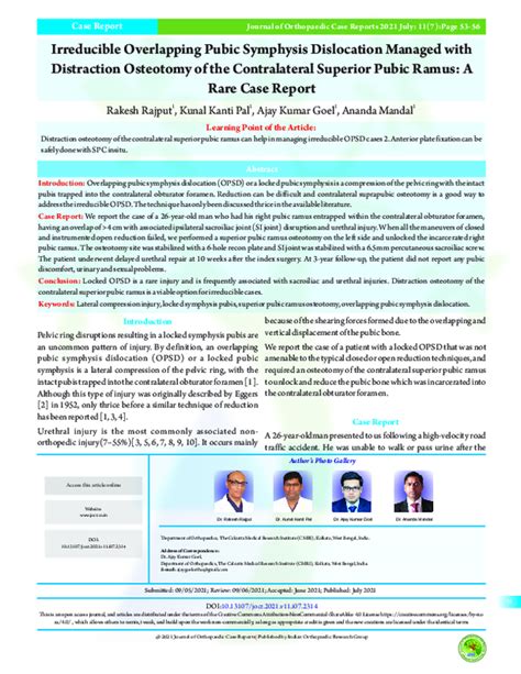 Pdf Irreducible Overlapping Pubic Symphysis Dislocation Managed With