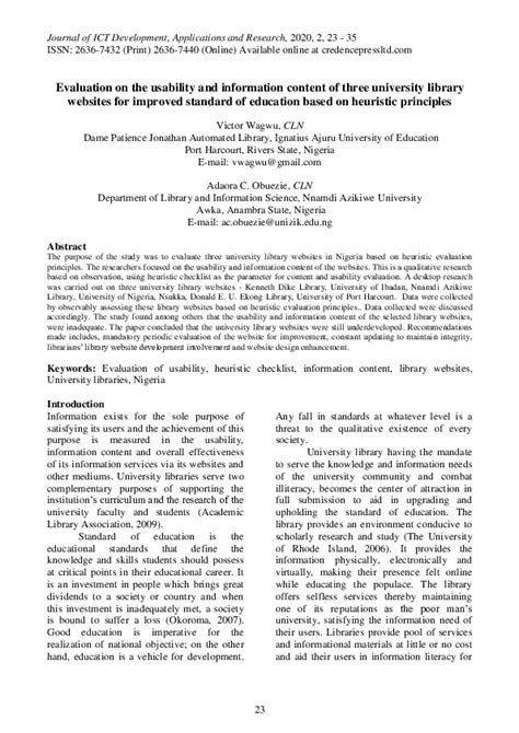 Pdf Evaluation On The Usability And Information Content Of Three University Library Websites