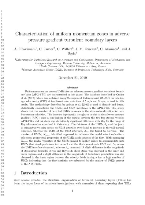 Pdf Characterisation Of Uniform Momentum Zones In Adverse Pressure Gradient Turbulent Boundary