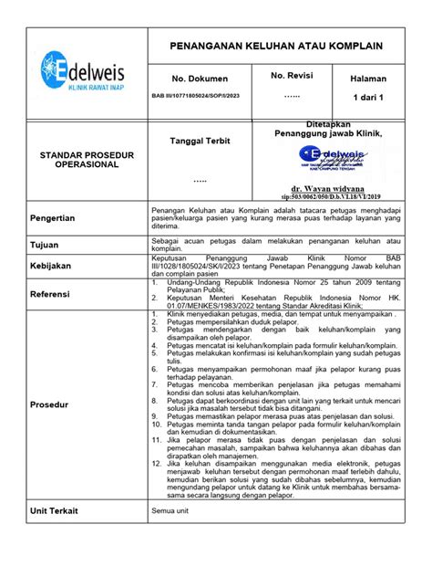 Spo Penanganan Keluhan Atau Komplain Pdf