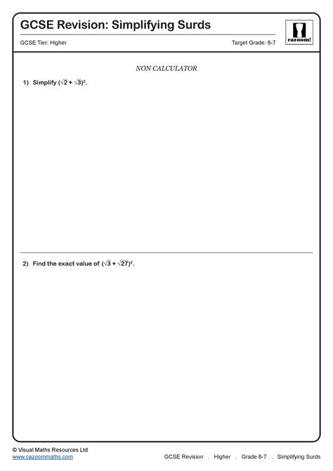 Simplifying Surds Gcse Questions Gcse Revision Questions