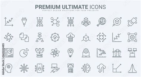 Data Report And Science Model Research Deep Analysis With Ai Thin Line Icons Set Vector