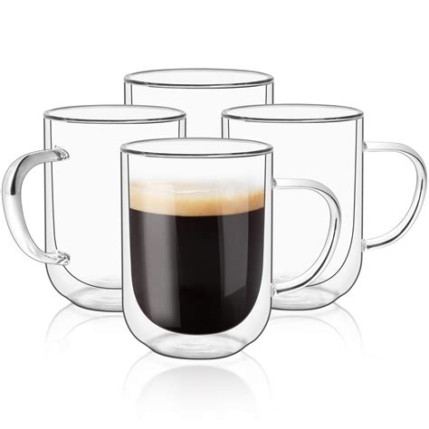 Comsaf Double Walled Glass Coffee Mugs 380ml Set Of 4 Thermal