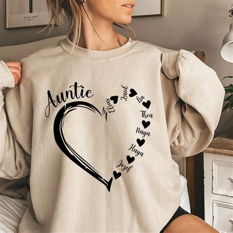 Personalized Auntie Heart Sweatshirt Auntie Shirt Auntie Heart With