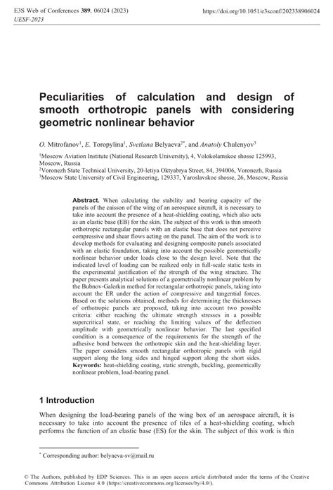 PDF Peculiarities Of Calculation And Design Of Smooth Orthotropic Panels With Considering