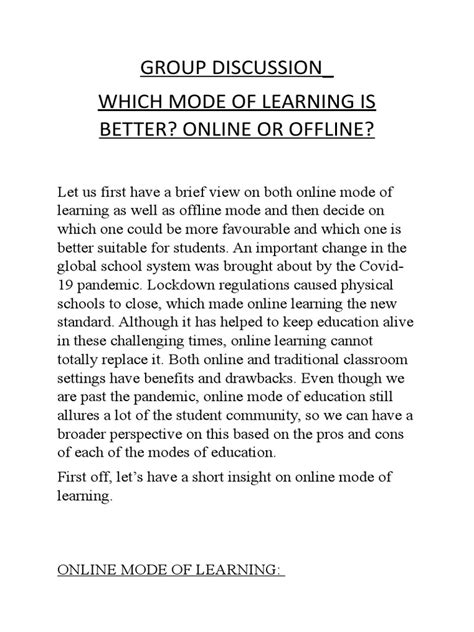 Online Vs Offline Learning Pdf Distance Education Educational