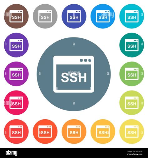 SSH Client Application Flat White Icons On Round Color Backgrounds Background Color