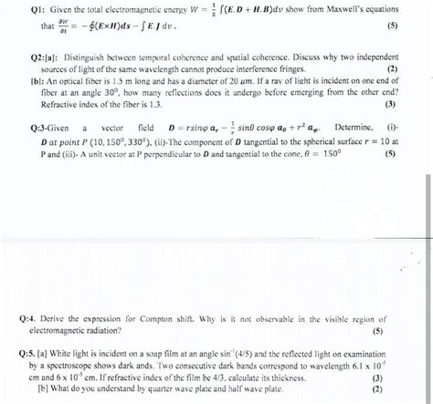 Solved Q1 Given The Total Electromagnetic Energy