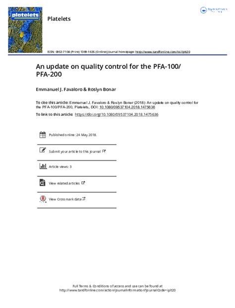 Pdf An Update On Quality Control For The Pfa 100pfa 200
