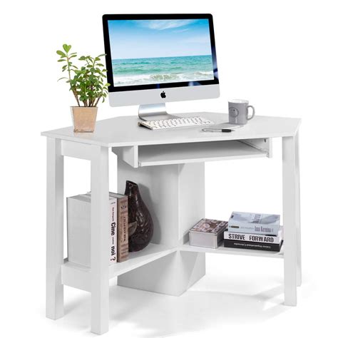 Tangkula Corner Desk Corner Computer Desk With Smooth Keyboard Tray F Tangkula