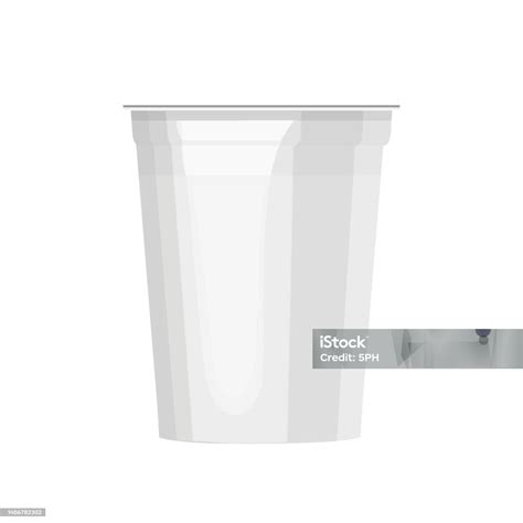 사워 크림 요구르트 소프트 또는 코티지 치즈 큰 플라스틱 또는 판지 항아리 용기 아벨이없는 포장 흰색 배경에 고립 된 만화 스타일 벡터 일러스트 레이 션 0명에 대한 스톡