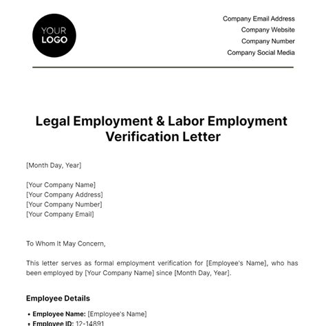 Free Legal Employment And Labor Employment Verification Letter Template To Edit Online