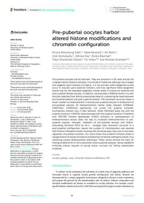 Pdf Pre Pubertal Oocytes Harbor Altered Histone Modifications And