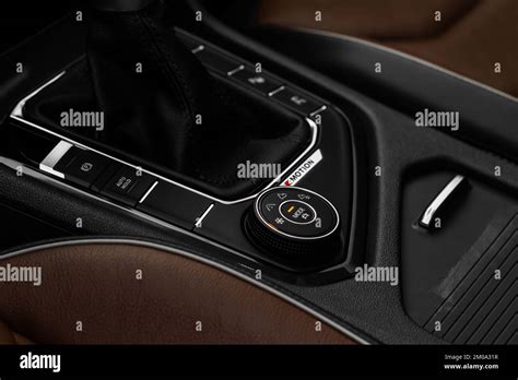 Drive Selector Button Car Interior Offroad Drive Controller Closeup View Wheel Drive