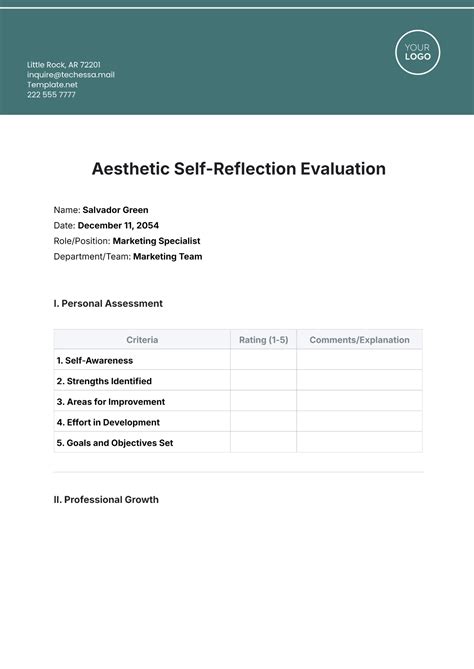 Free Aesthetic Self Reflection Evaluation Sheet Template To Edit Online