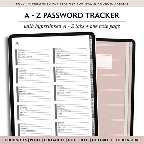 A Z Tab Digital Password Book Jena W Designs
