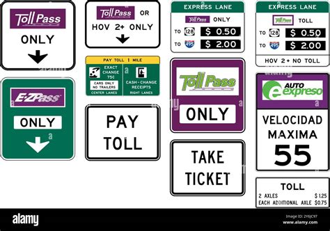 Toll Road And Electronic Payment Sign Collection Featuring Pay Toll