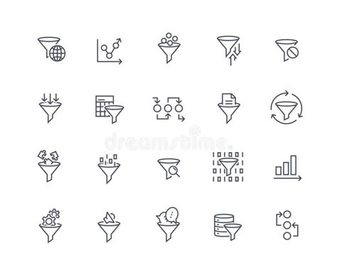 Sorting And Filtering Outline Icons Set Stock Vector Illustration Of Analysis Object 274595558