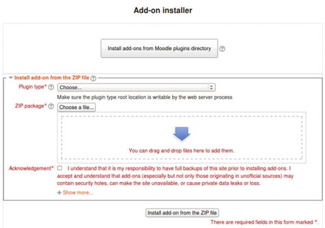 installing add ons moodledocs
