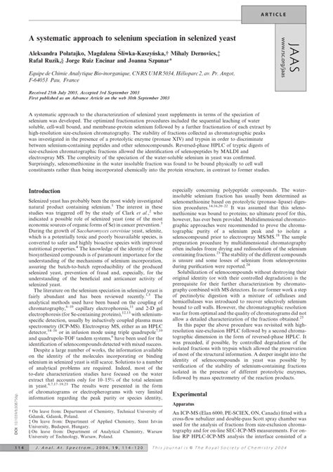 Pdf A Systematic Approach To Selenium Speciation In Selenized Yeast