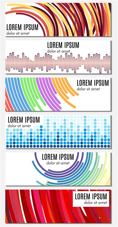 Set Of Six Colorful Abstract Header Banners With Curved Lines And Place For Text Vector