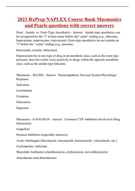 2023 Rxprep Naplex Course Book Mnemonics And Pearls Questions With Correct Answers Naplex