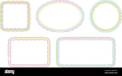 Set Of Square Oval Circle And Rectangle Frames With Wiggly Edges Shapes With Squiggly Borders