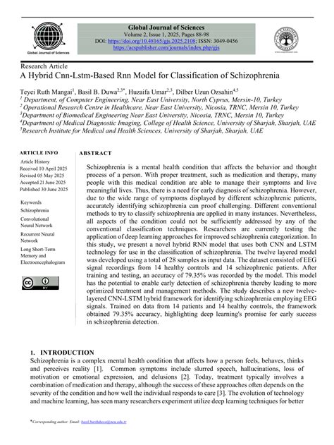 Pdf A Hybrid Cnn Lstm Based Rnn Model For Classification Of Schizophrenia
