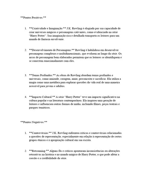 Pontos Positivos E Negativos Das Obras De J K Rowling Pdf