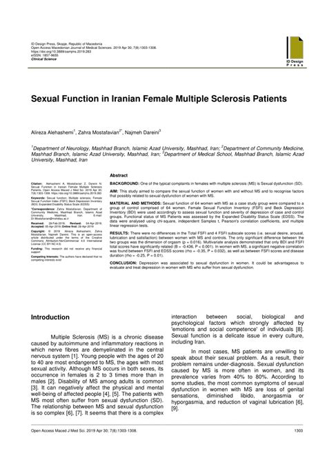Pdf Sexual Function In Iranian Female Multiple Sclerosis Patients