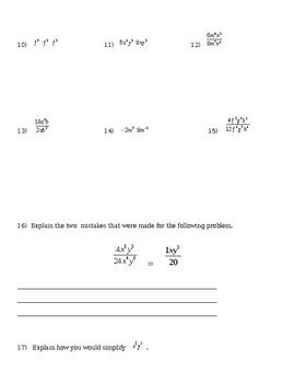 Day Practice Product And Quotient Property Simplifying Expressions