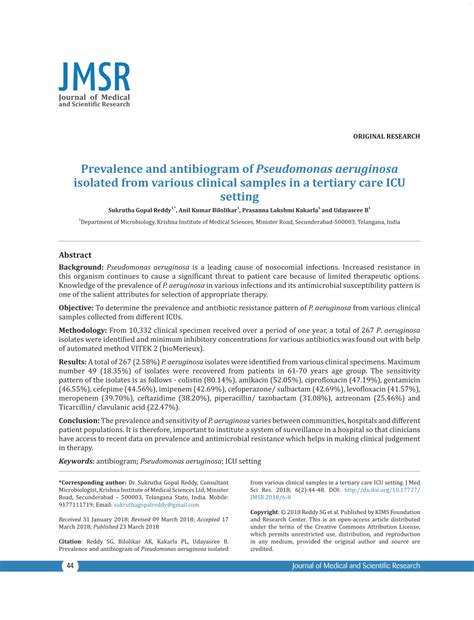 Pdf Prevalence And Antibiogram Of Pseudomonas Aeruginosa Isolated From Various Clinical