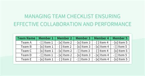 Managing Team Checklist Ensuring Effective Collaboration And Performance Excel Template And