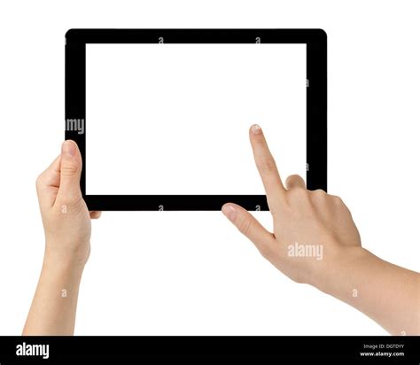 Female Teen Hands Using Tablet Pc With White Screen Isolated Stock Photo Alamy