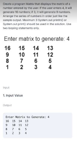 Solved Create A Program Matrix That Displays The Matrix Of A Chegg Com