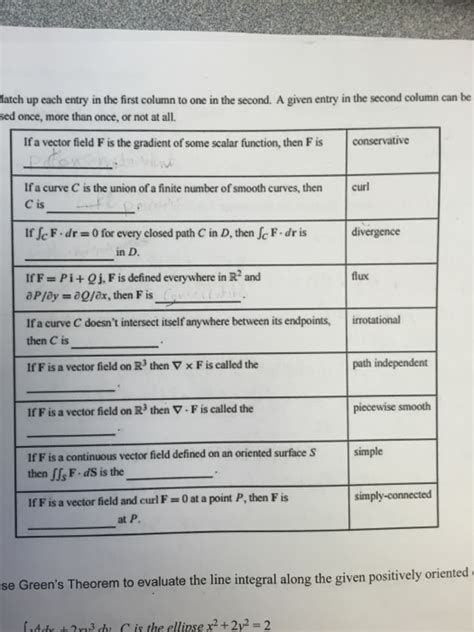 Solved Match Up Each Entry In The First Column To One In The