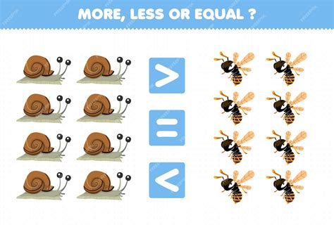Juego Educativo Para Niños Más Menos O Igual Cuenta La Cantidad De Caracol De Dibujos Animados