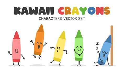 Premium Vector Cute Crayons Characters Clipart Colorful Crayon Colors