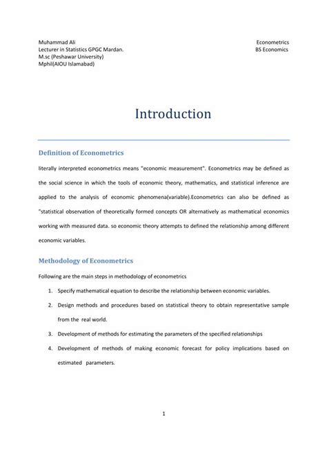 Pdf Econometrics Notes Introduction Simple Linear Regression